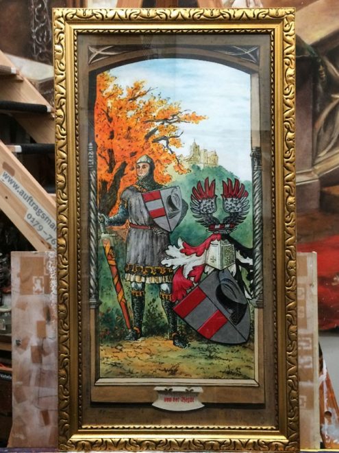 Heraldik: Ritterbild mit Wappen - Auftragsmalerei Kwast Berlin
